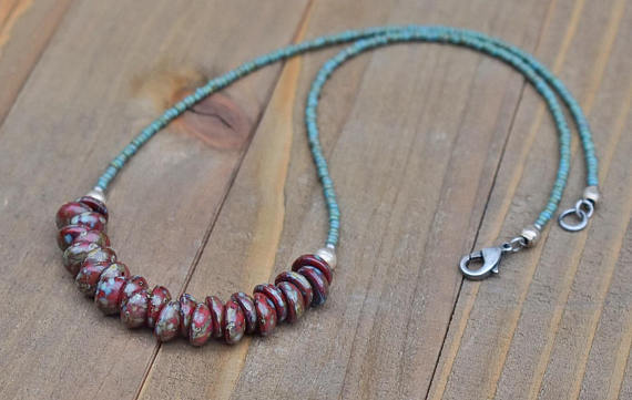 Red necklace, boho jewelry, boho necklace, unique jewelry, Czech glass ...