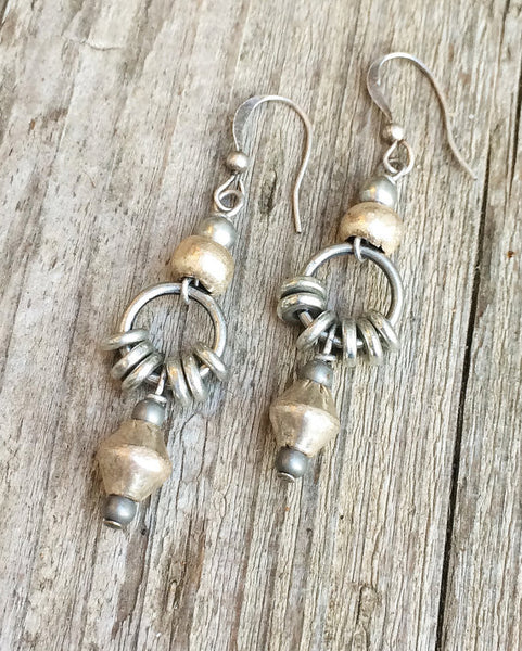 Silver drop earrings, ethnic earrings, tribal jewelry, silver jewelry ...
